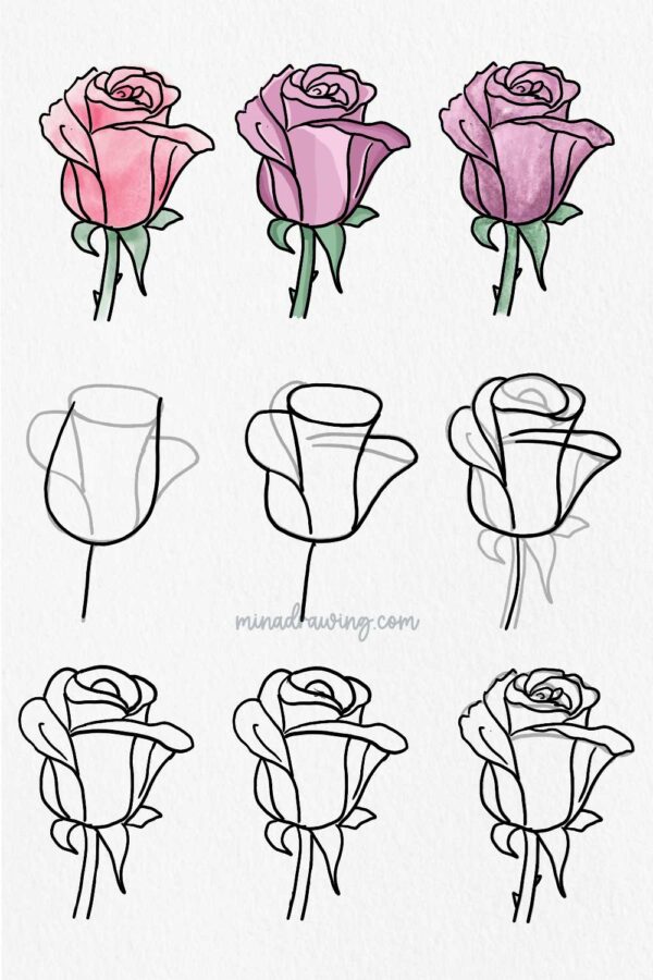 12 Easy Rose Drawing Ideas Step By Step Guide • Mina Drawing